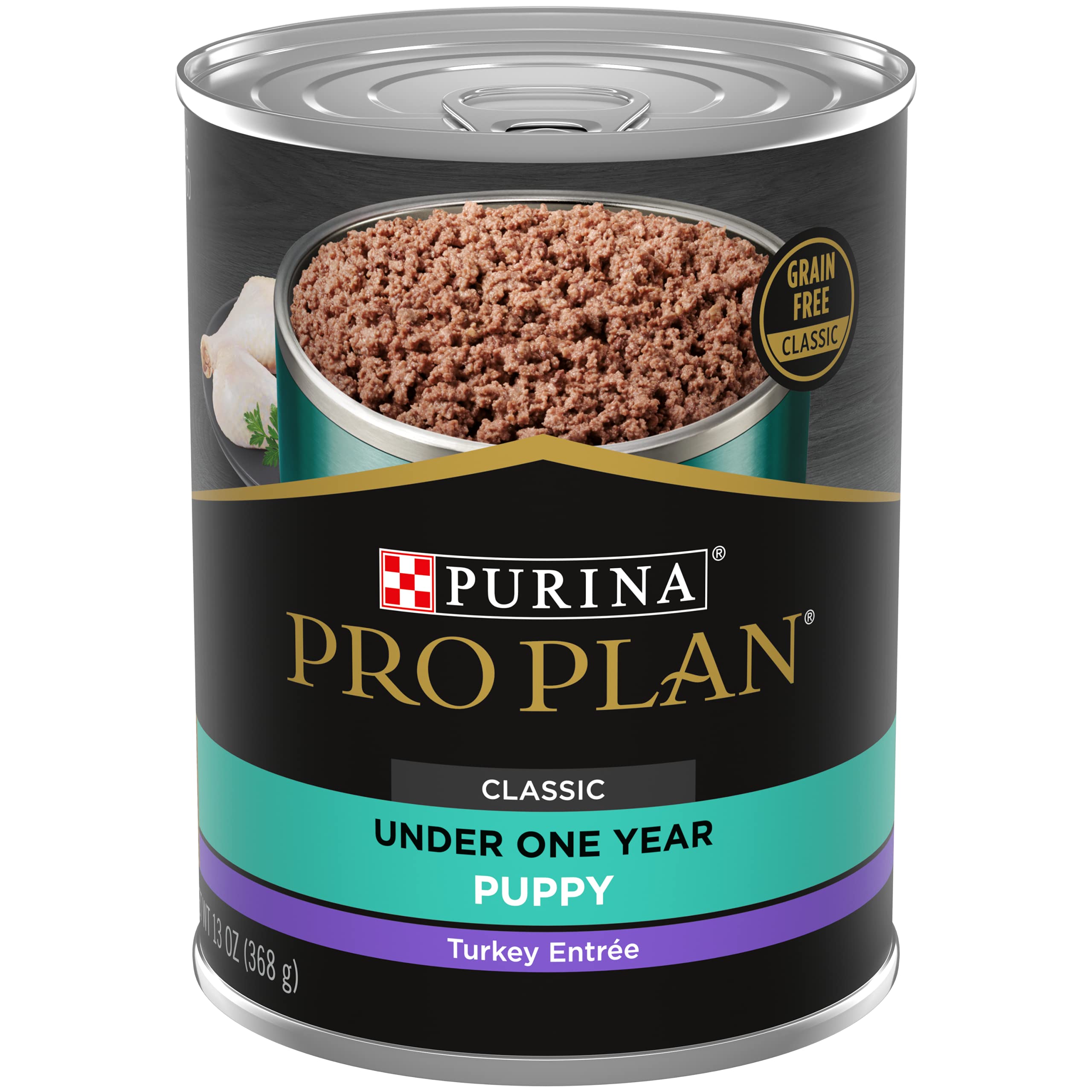 Purina Pro Plan Grain Free Wet Puppy Food, Classic Turkey Entrée - (Pack of 12) 13 oz. Cans
