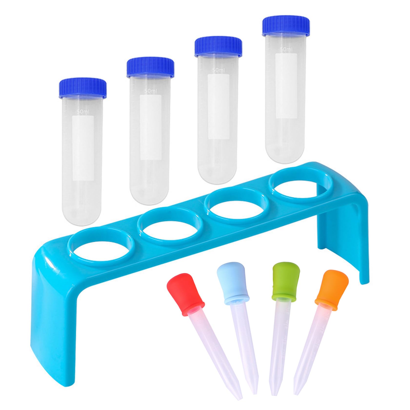 heiheiyo Pack of 9PCS Kids Test Tubes 50ml Plastic Test Tubes for Children Scientist Test Tubes with Stand and Tip Dropper for Kids