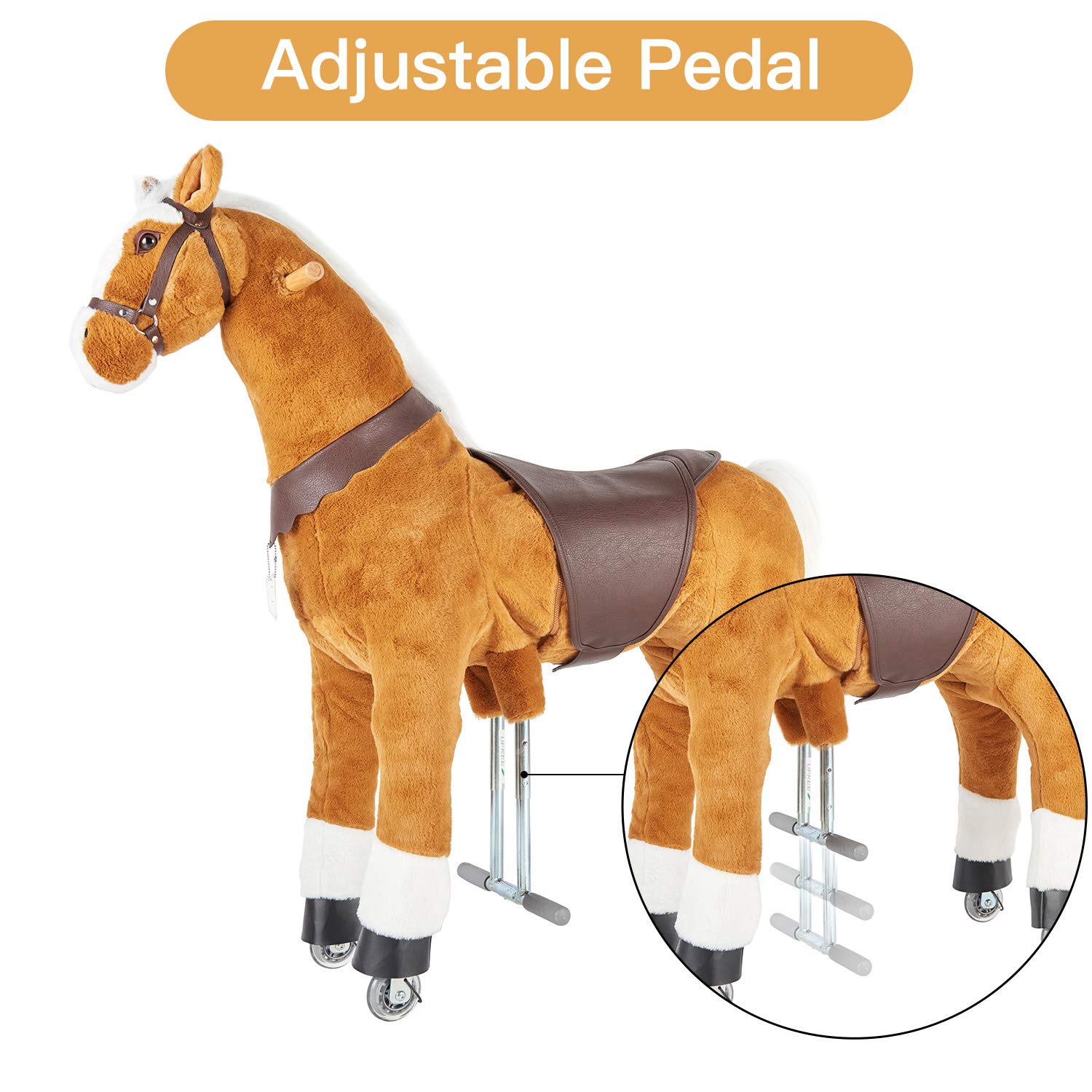 Ufree Small Unicorn Ride on Toy for 3 Years to 6 Years Old, Height 29 Inch Adjustable Pedal for Different Ages Walking Horse Mechanical Moving Horse