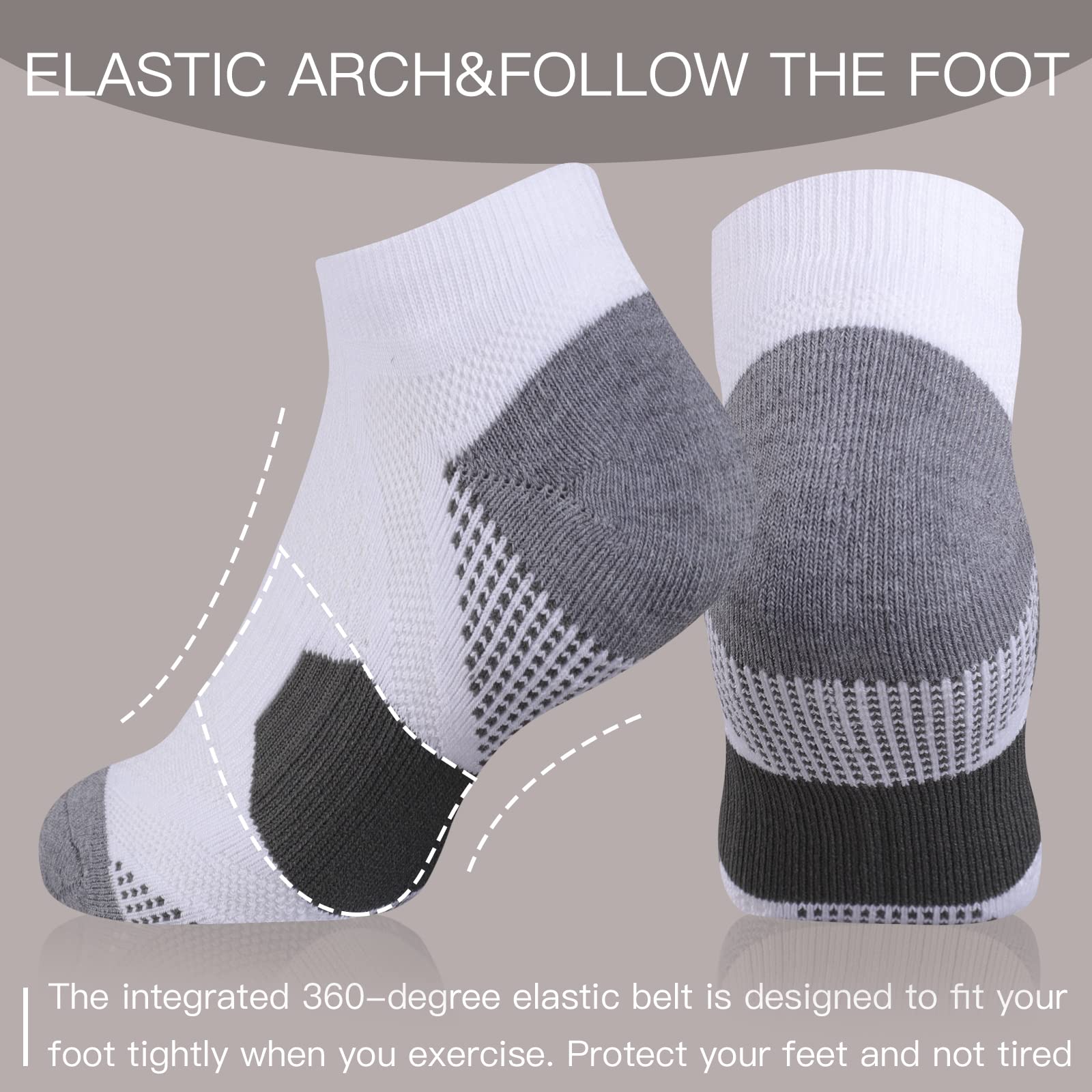 COOVAN Mens Ankle Socks 6 Pairs Athletic Running Cushion Socks for Men