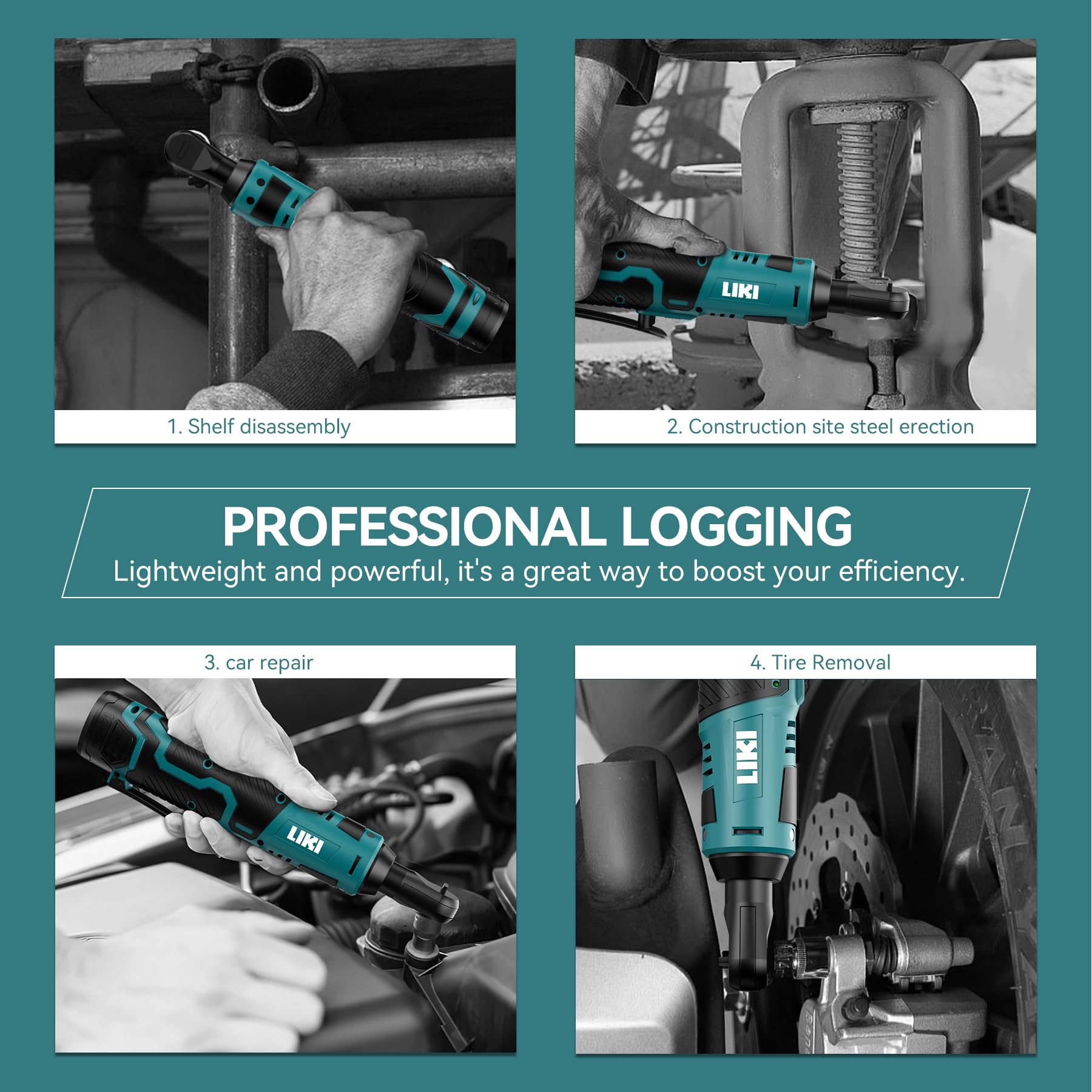 LIKI Cordless Electric Ratchet Wrench Set, 3/8" 12V Cordless Ratchet Kit,2 Packs of Lithium-ion Batteries and Chargers, 8 Sockets