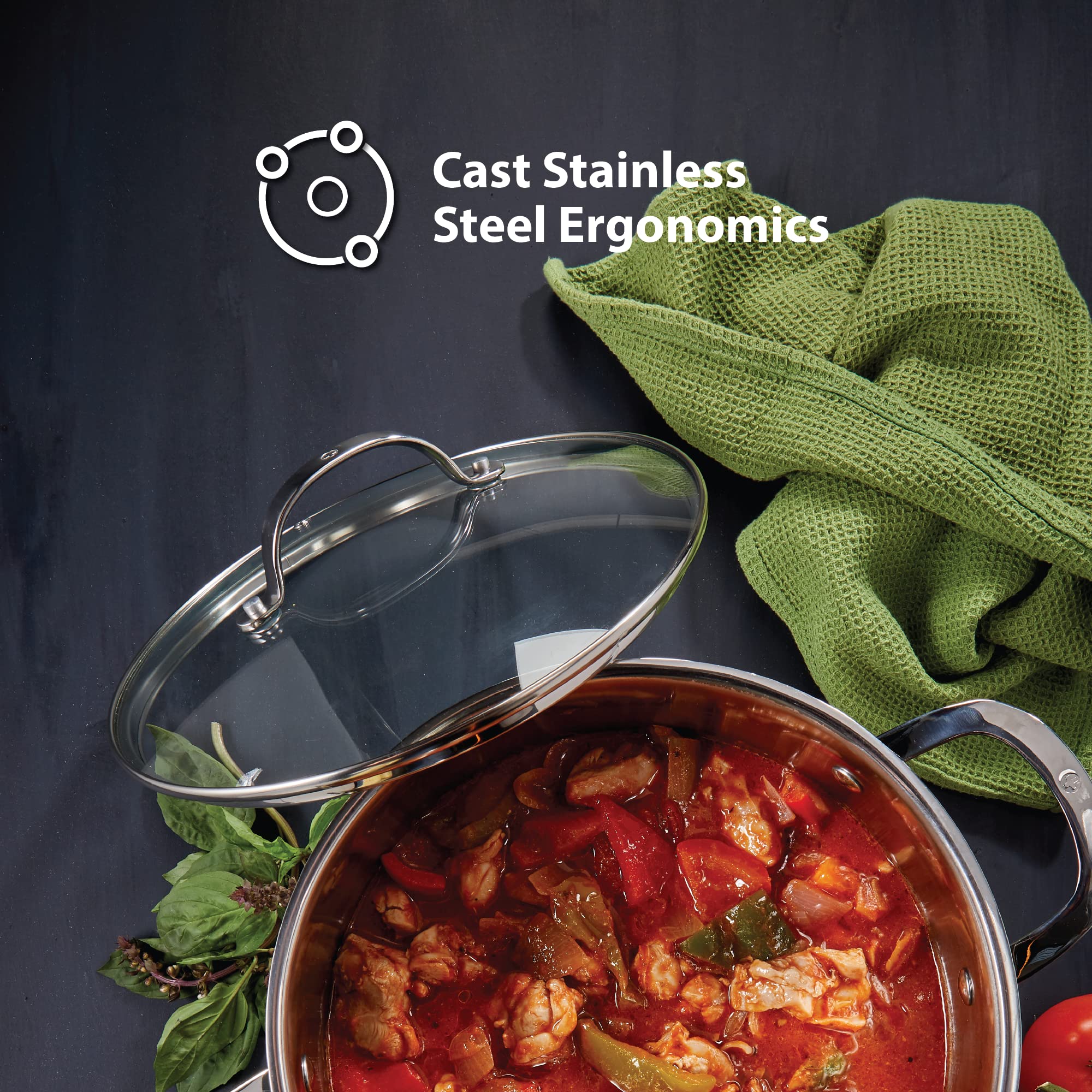 Swiss Diamond Stainless Steel 5.3 Quart Dutch Oven with Lid β Professional Cooking, Soup, & Stock Pot Evenly Distributes Heat β Oven- & Dishwasher-Safe, Mirror Finish