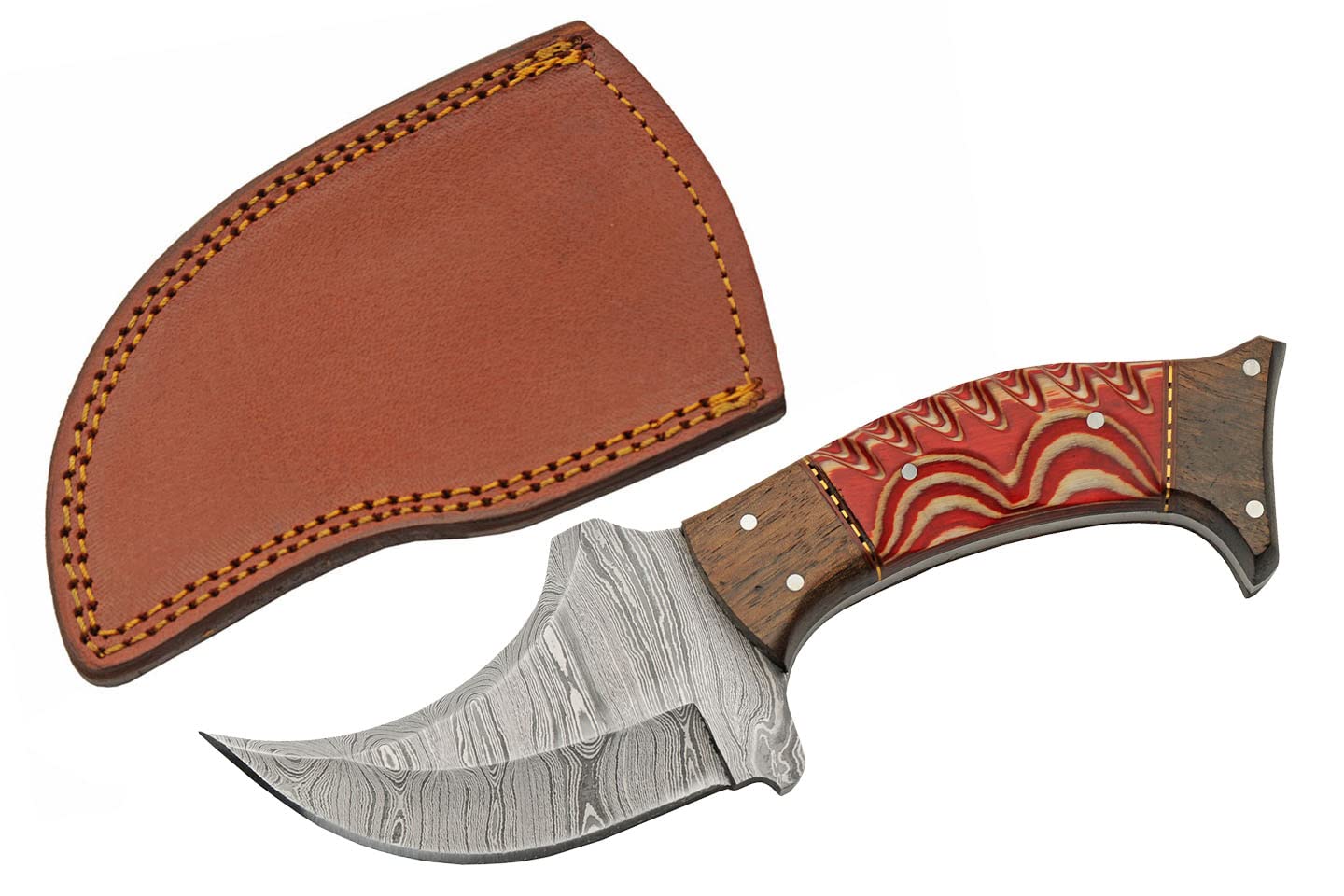 Damascus Steel Red Pueblo | Wood Handle 8 inch Hunting Knife