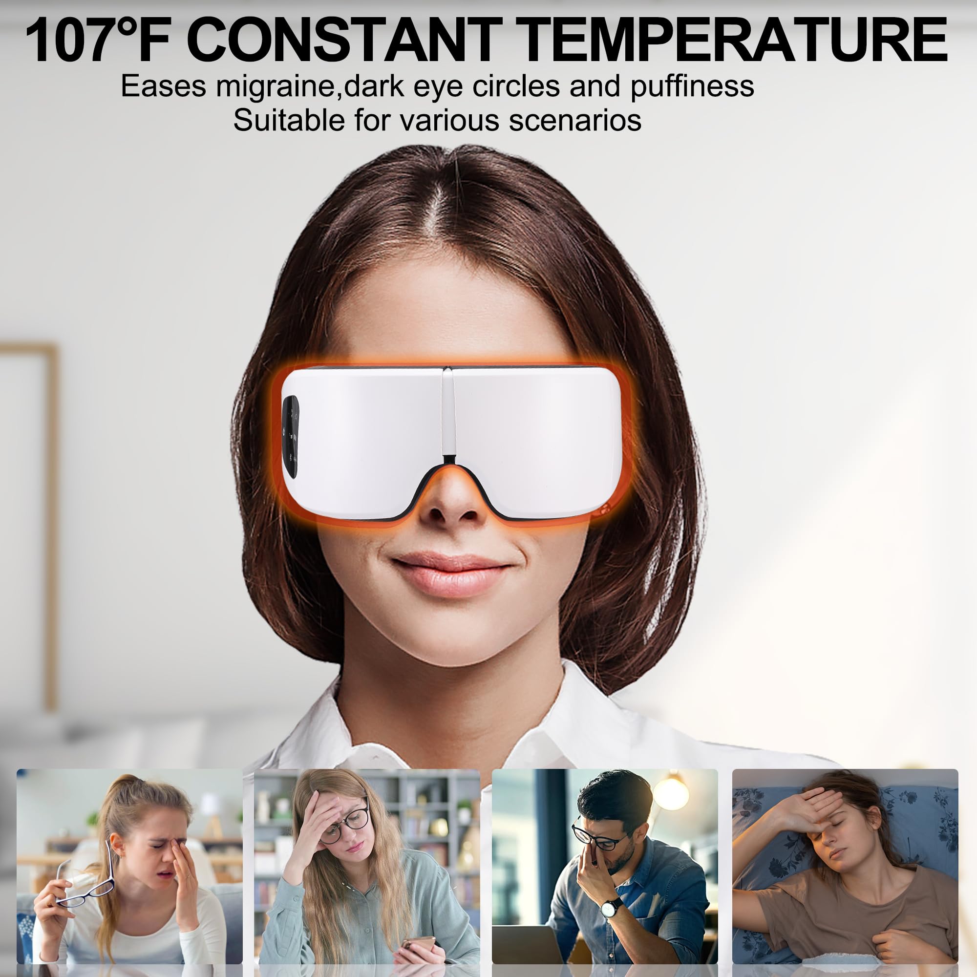 ESLYYDS Eye Massager with Heat,Smart Eye Massager for Migraines,6 Modes with Bluetooth Music,Heat Compression Eye Massage,Heated Eye Massager Foldable for Migraines Headaches Dark Circles Puffiness,