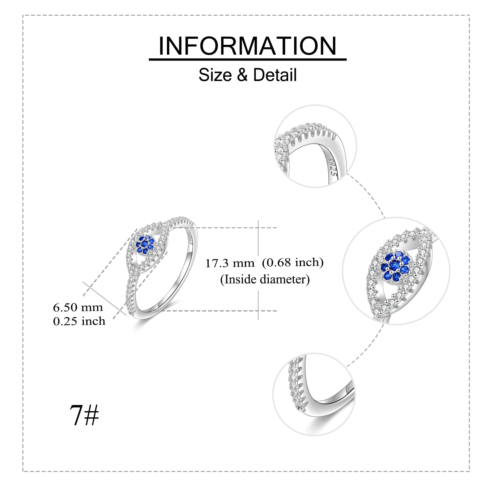 EXRANQO Evil Eye Rings 925 Sterling Silver Evil Eye Jewelry for Women (SIZE9)