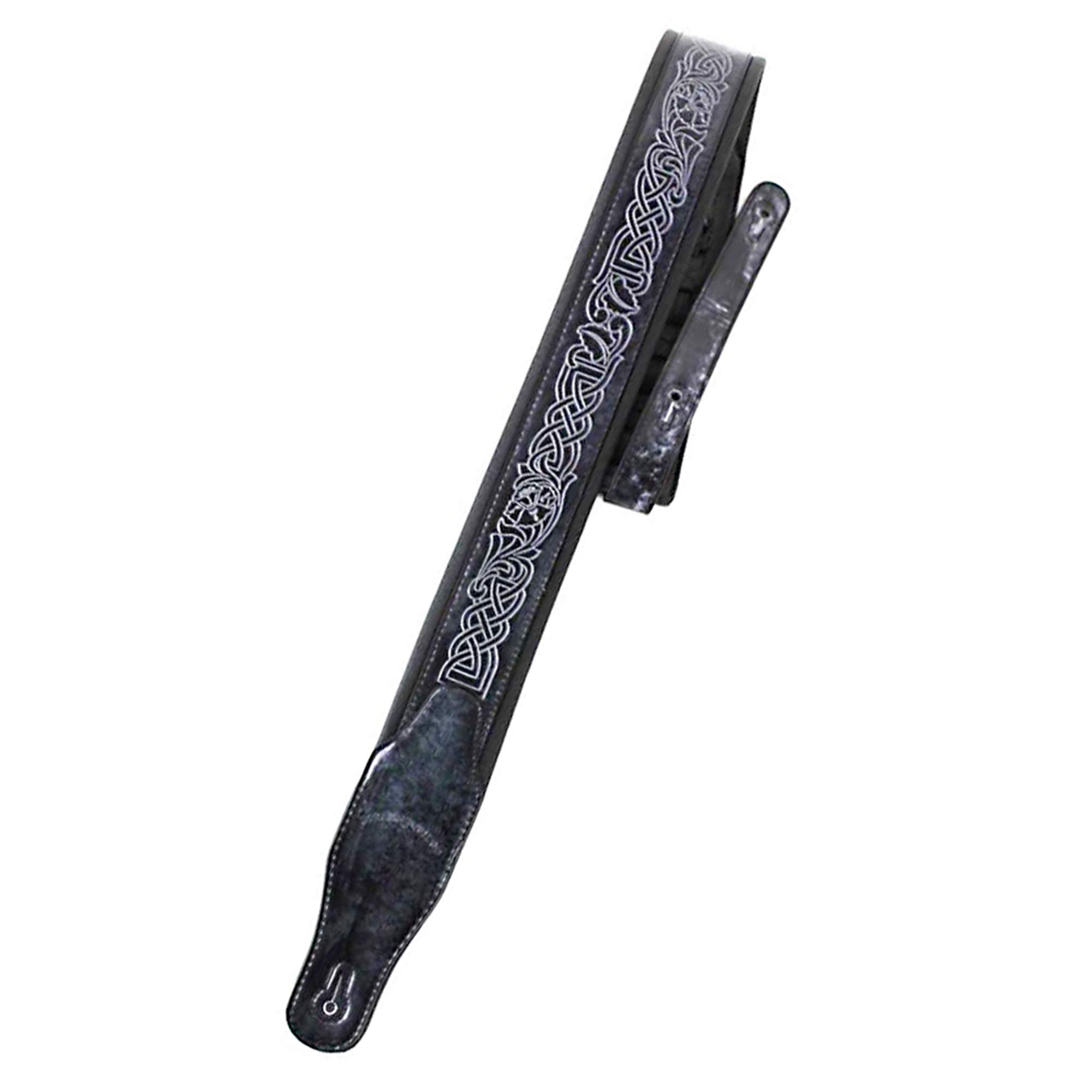 Walker & Williams GB-182 Handmade Cobalt Black Brushed Padded Guitar Strap With Celtic Braid Design For Acoustic, Electric, And Bass Guitars