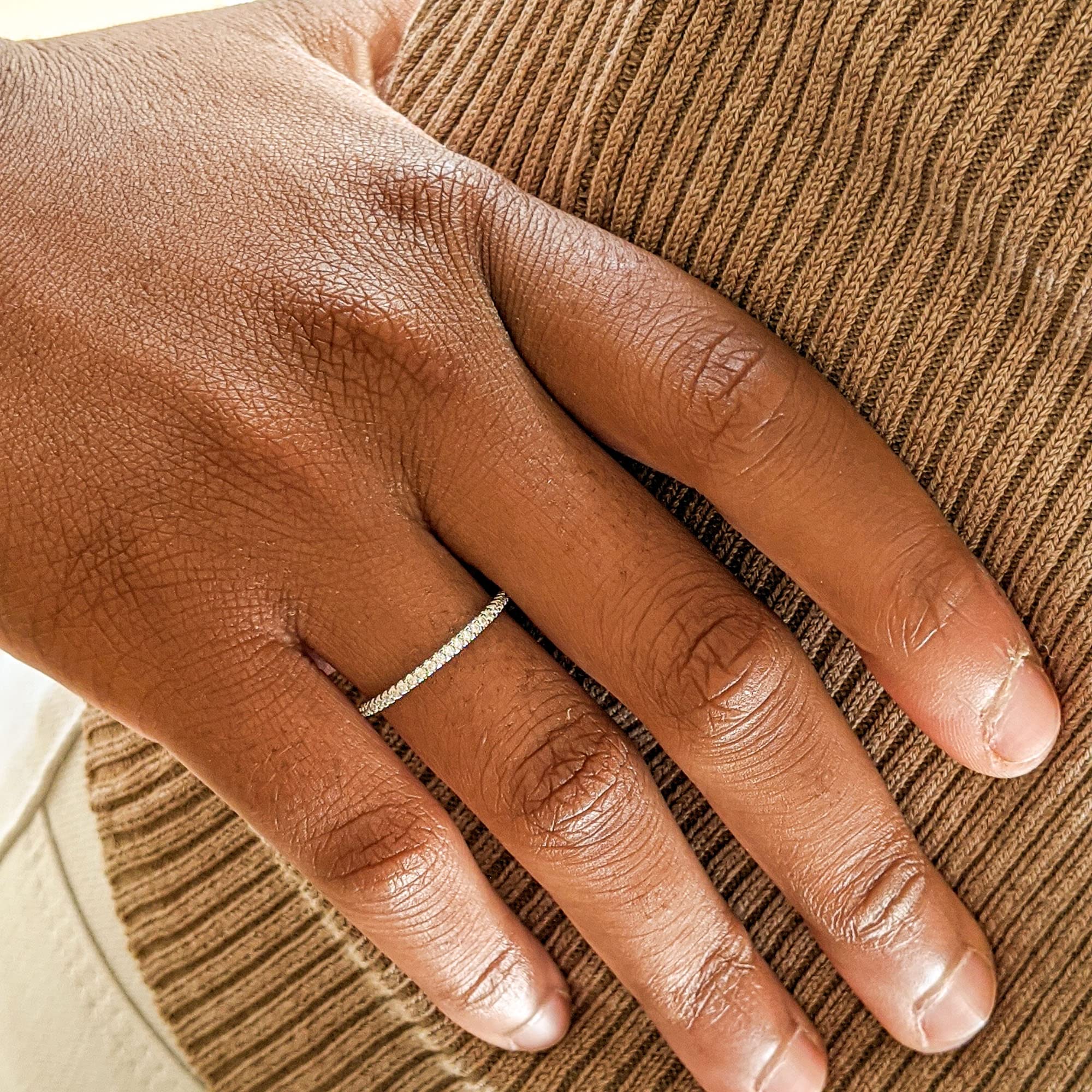 espere 18K Gold Plated Sterling Silver Full Eternity Band | Cubic Zirconia Paved Wedding Band | Thin CZ Stacking Ring (Silver, 9)