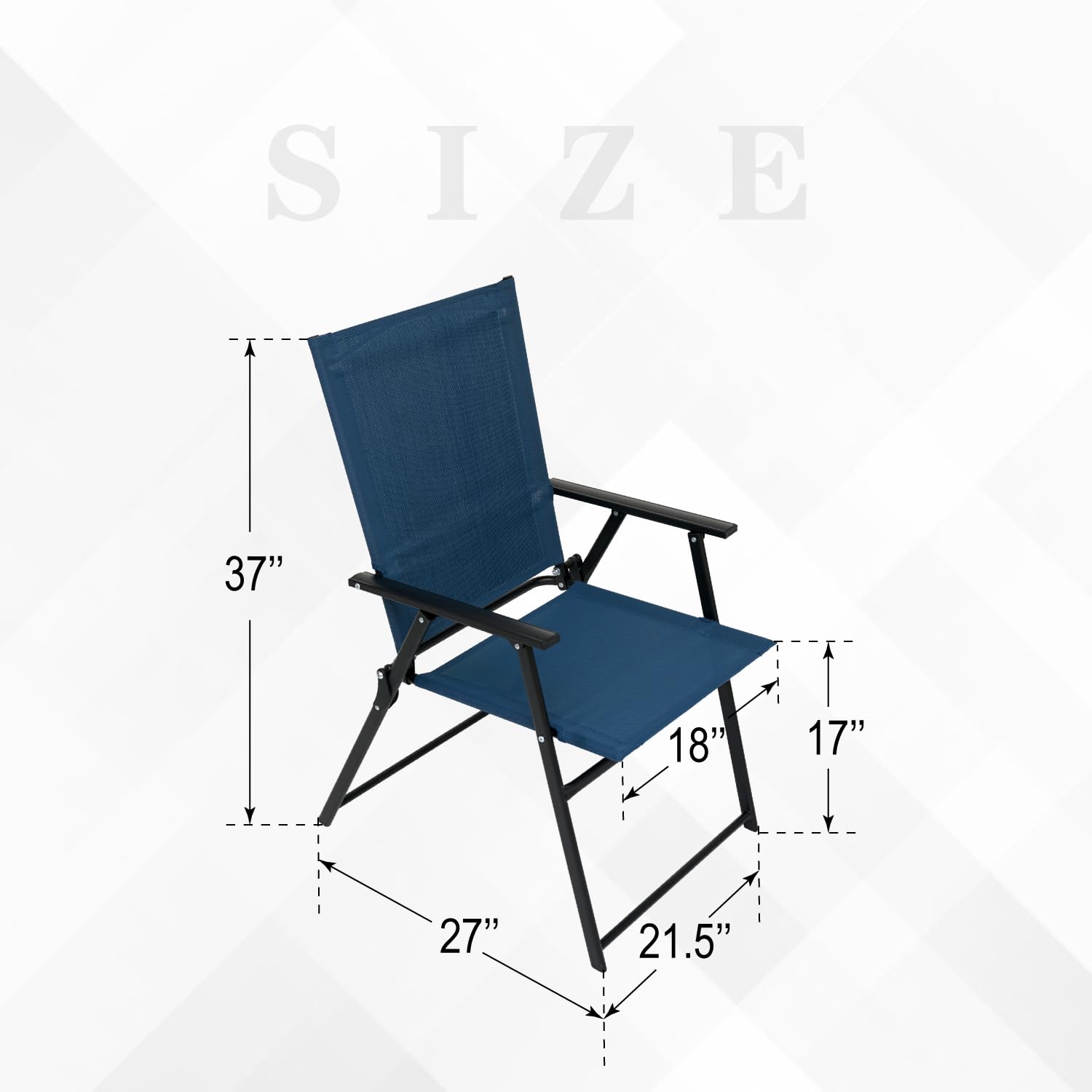 Nixtopia 2 Pcs Folding Patio Chairs, Outdoor Dining Chairs with Blue Sling High Back and Armrests Used for Camping Garden Backyard Pool Porch