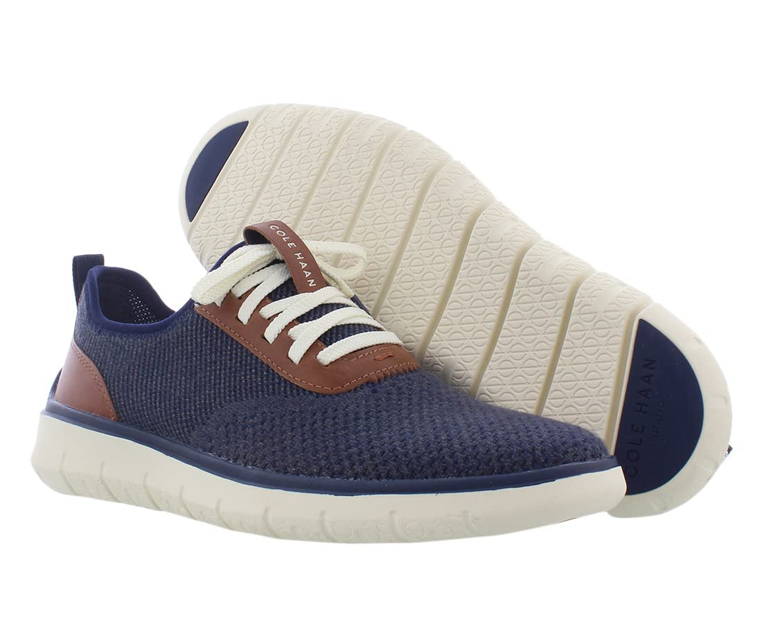Cole Haan mens Generation Zerogrand Stitchlite Sneaker, Marine Blue/Gray Pinstripe Knit/Ch British Tan/Ivory, 13 US