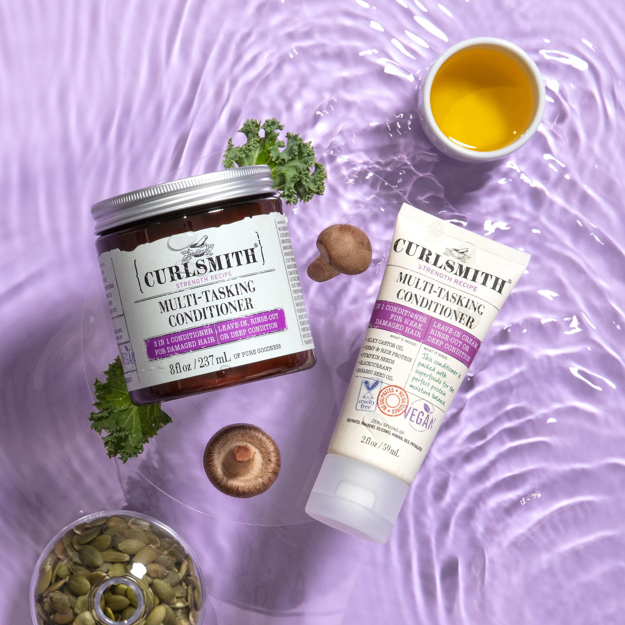 CURLSMITH Travel Duos - Protein Enriched Hair Styling - Multi-Tasking Conditioner (2oz) + Shape Up Aqua Gel (2oz) for Curly, Wavy or Coily Hair, Vegan