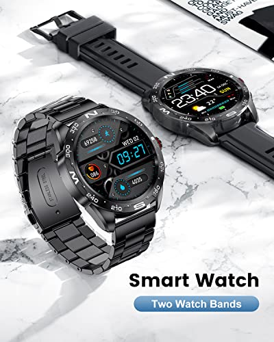 LIGE Smart Watches for Android iOS, Bluetooth Calls/Text Remind/Voice Speaker, Fitness Tracker with Heart Rate Sleep Monitor, 1.32'' HD Full Touch Screen, IP67 Waterproof Black Smartwatch for Men