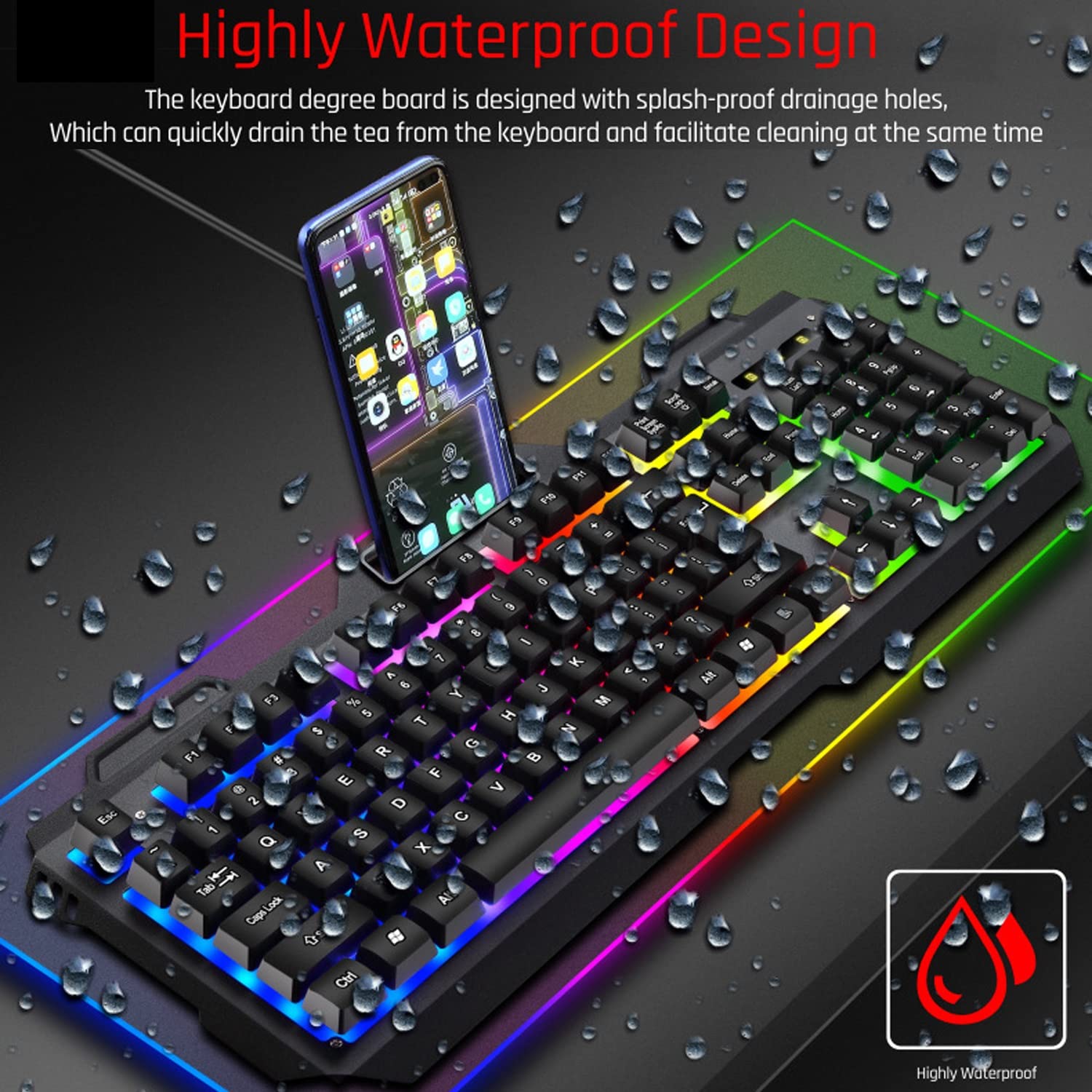 EXHNLE Gaming Keyboard and Mouse Set, LED Backlit Mechanical Feel Business Office Keyboard, with 104 Key Computer PC Gaming Keyboard for PC/Laptop