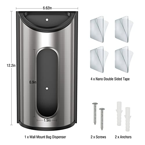 Plastic Bag Holder, Grocery Bag Holder, Wall Mount Grocery Bag Holder, Bag Organizer for Kitchen, Anti-Fingerprint Coating Stainless Steel Brushed