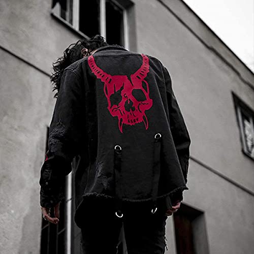 Seidarise Men's cyberpunk jacket black denim Jean Hip Hop Oversized Cropped Street wear Coat
