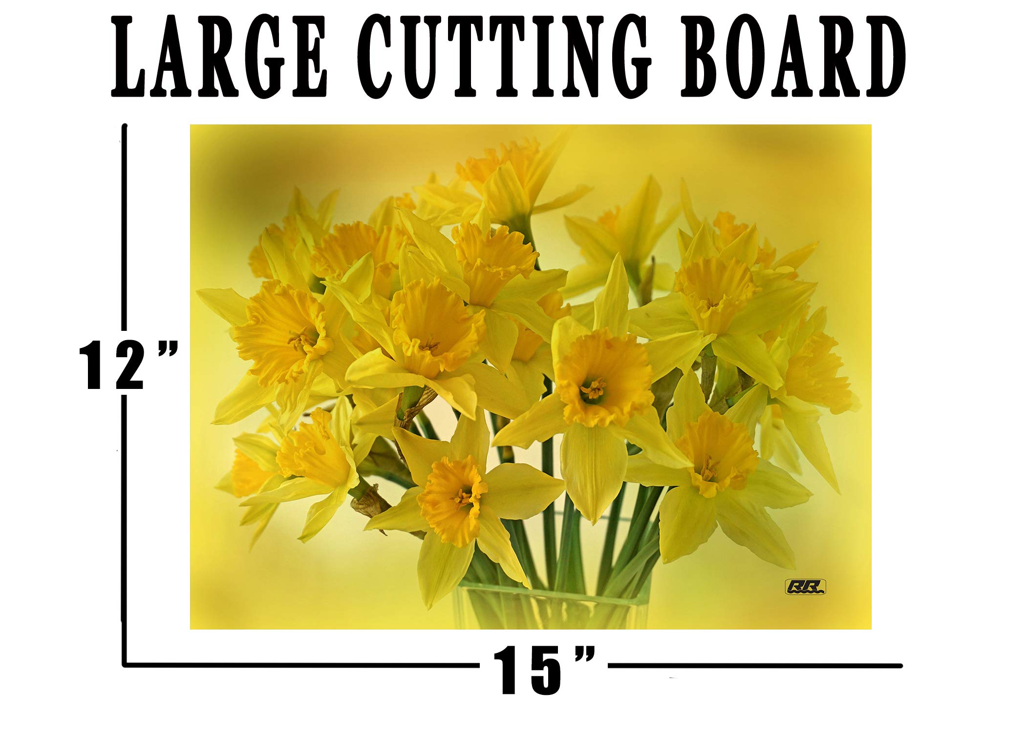 Flower Yellow Daffodil Floral Kitchen Glass Cutting Board Decorative Gift For Mom Daffodil Bouquet Design