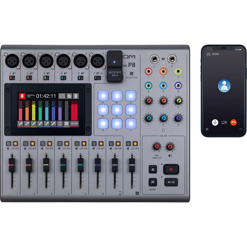Zoom PodTrak P8 Portable Multitrack Podcast Recorder Bundle with 4X Zoom ZDM-1 Podcast Mic Pack