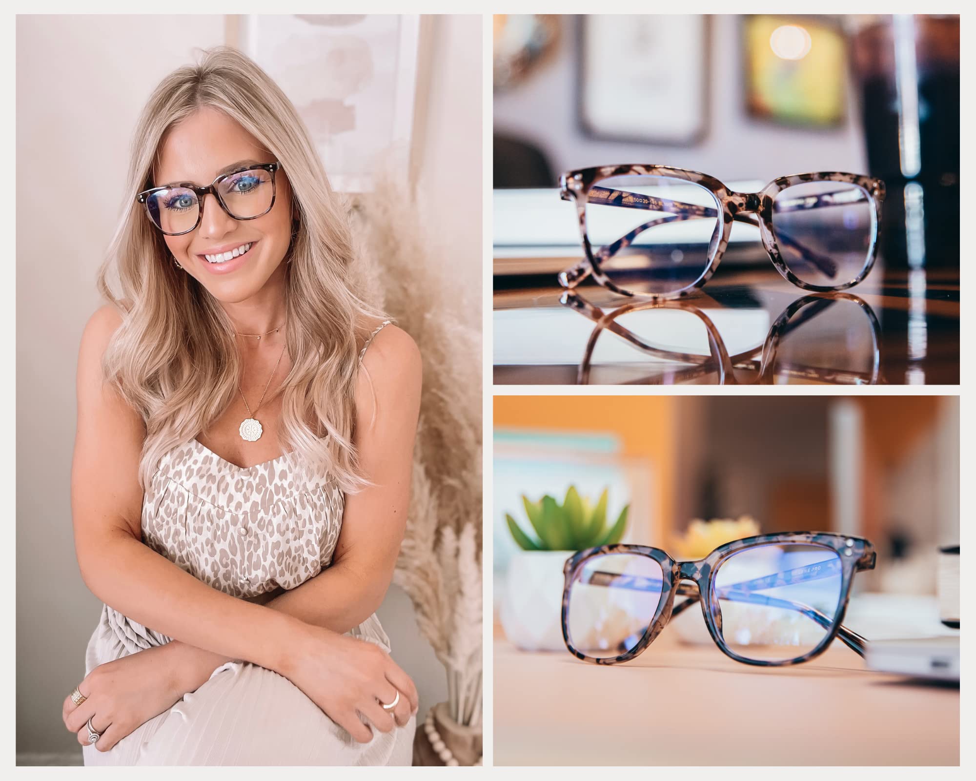 WearMe Pro - Square Rectangular Classic Flat Top Women Men Unisex Blue Light Glasses (Cream-Tortoise)