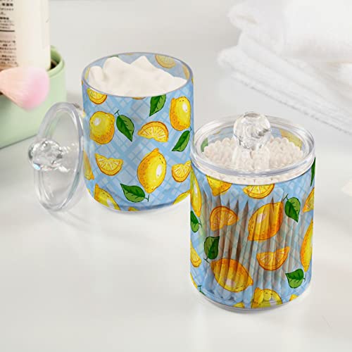 Plastic Jars with Lids,Yellow Lemons Blue Checkered Bulk Pack Storage Containers Wide Mouth Airtight Canister Jar for Kitchen Bathroom Farmhouse Makeup Countertop Household,Set 2