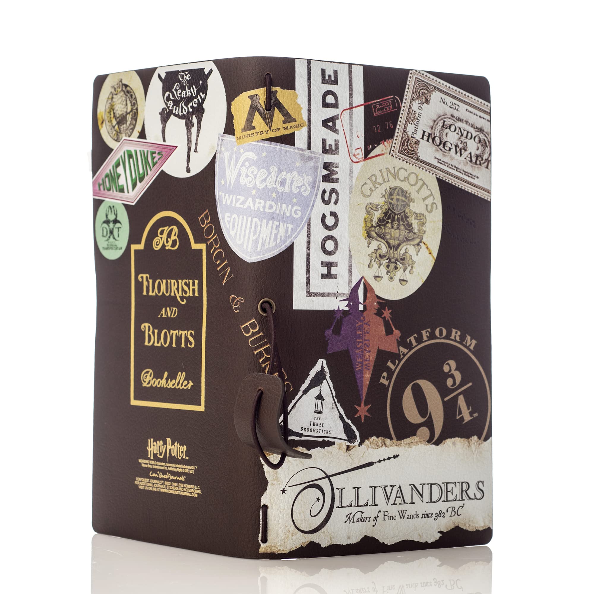 CON*QUEST Conquest Journals Harry Potter Travel Journal, Vegan Leather, 3 Inserts, 5 Bands, 2 Antiqued Binder Clips and Zipper Pouch. Designed For Everyday, Both Work and Play