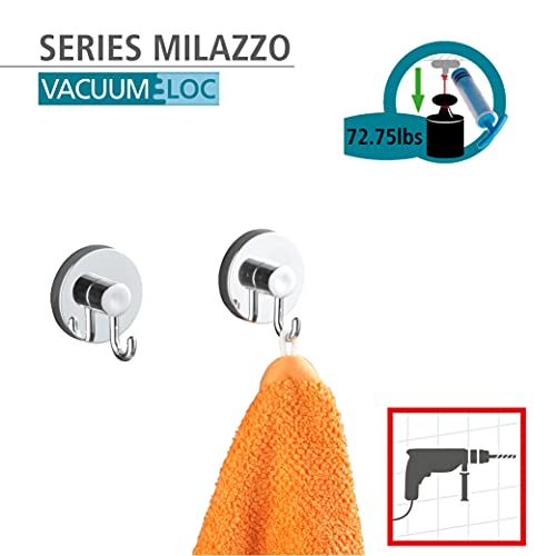 WENKO Wall Hooks with Loc-Vacuum Technology, for Hanging, Storage, for Shower, for Kitchen, No Drilling, No Holes, No Screws, Without Nails, 9.29" x 1.57" x 3.74", Chrome