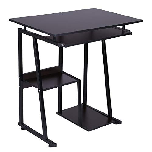 Clear Desk Home Office Home Office Wood Computer Desk with Keyboard Tray, Students Writing Table with Storage Drawers Hutch (Black, One Size)