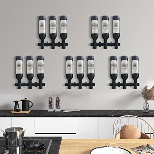 OFILLES 2 Pcs Black 3 Bottle Wall Mounted Wine Racks, Wall Wine Bottle Holder, Hanging Wine Organizer Rack for Wine Bottle