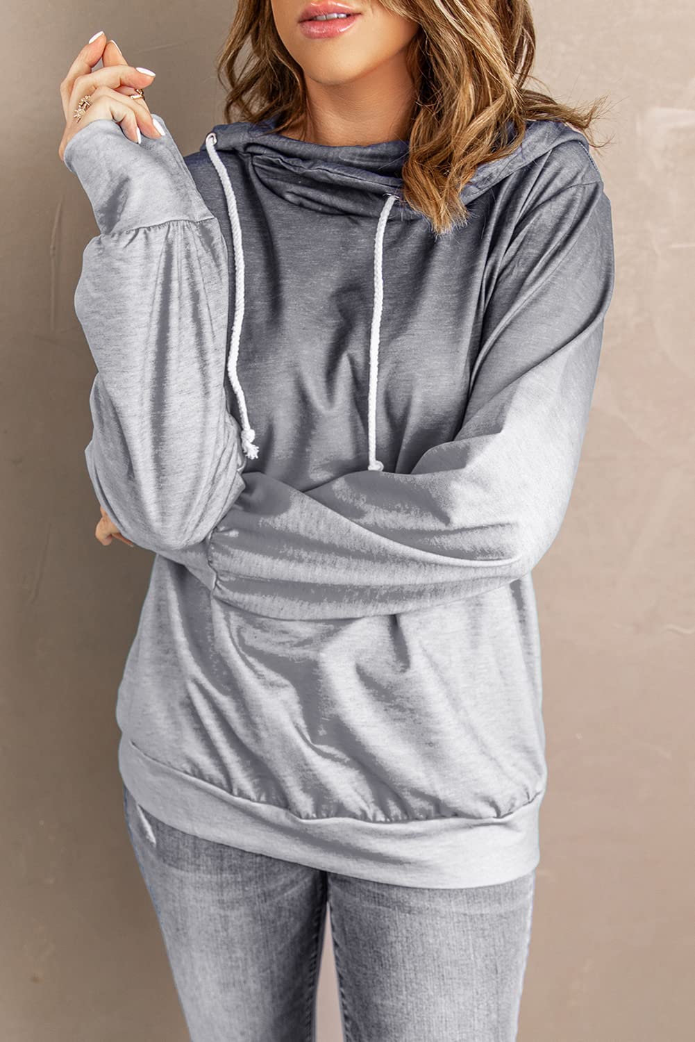 Dearlove Womens Casual Hoodies Tie Dye Print Cowl Neck Long Sleeve Oversized Loose Tunic Sweatshirt Pullover Tops Gray L
