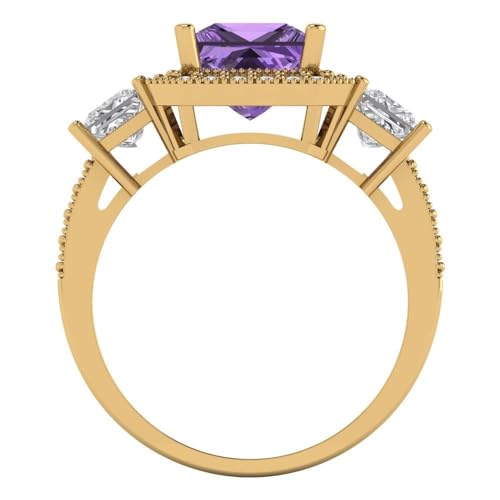 Clara Pucci 2.93 ct Cushion Cut Halo Solitaire 3 stone Accent Created Alexandrite Engagement Anniversary Bridal Ring 18K Yellow Gold 5.75