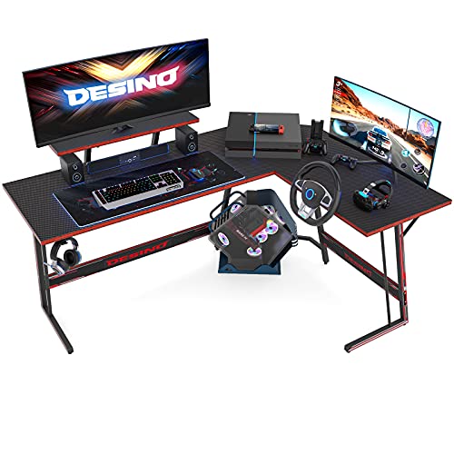 DESINO L Shaped Gaming Desk 59 inch Computer Corner Desk PC Writing Table Gamer Workstation for Home Office, Black