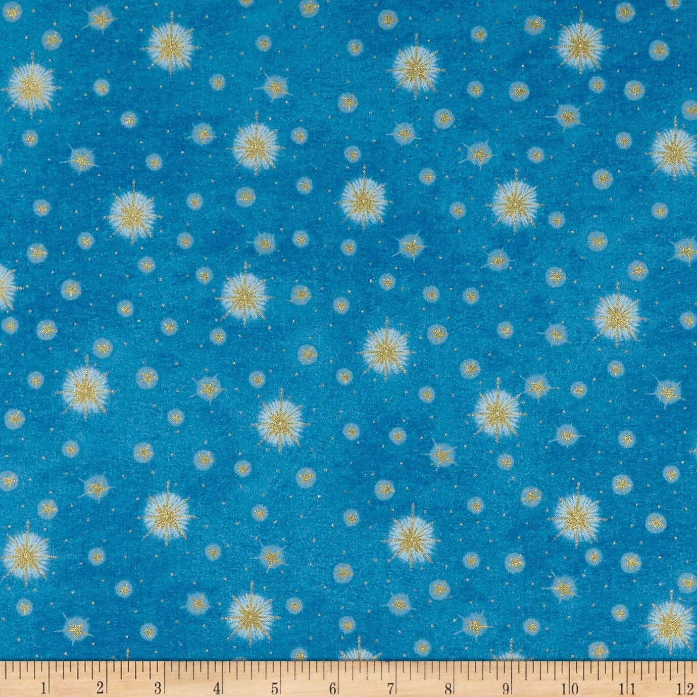 Quilting Treasures QT Quilt Fabrics Three Wise Men Stars Gold Metallic/Blue Quilt Fabric by the Yard, Blue