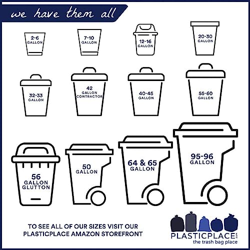 Plasticplace 55-60 gallon Trash Bags │ 1.5 Mil │ Clear Heavy Duty Garbage Can Liners │ 38” x 58” (50Count)