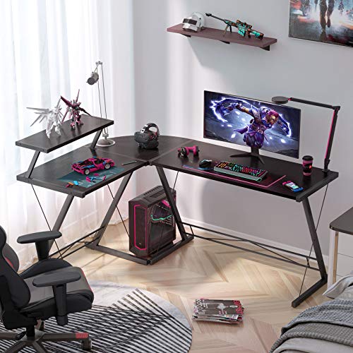 Coleshome 61" Super Large L Shaped Desk Gaming Desk, L Desk Computer Corner Desk with Round Corner with Removable Shelf for Gaming Desk Home Office Writing Workstation