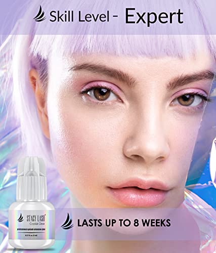 Crystal Clear Eyelash Extension Glue Stacy Lash (0.17fl.oz/5ml)/1 Sec Drying Time/Retention β 8 Weeks/Transparent Adhesive/Professional Supplies