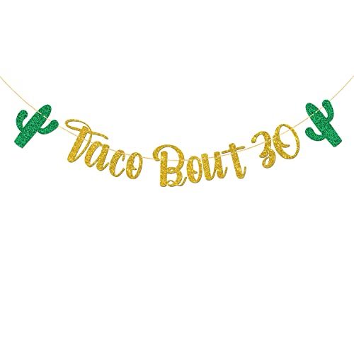 MonMon & Craft Taco Bout 30 Banner / Mexican Fiesta Themed 30th Birthday Banner / Cactus Adios to My 20's Birthday Party Decorations Gold Glitter