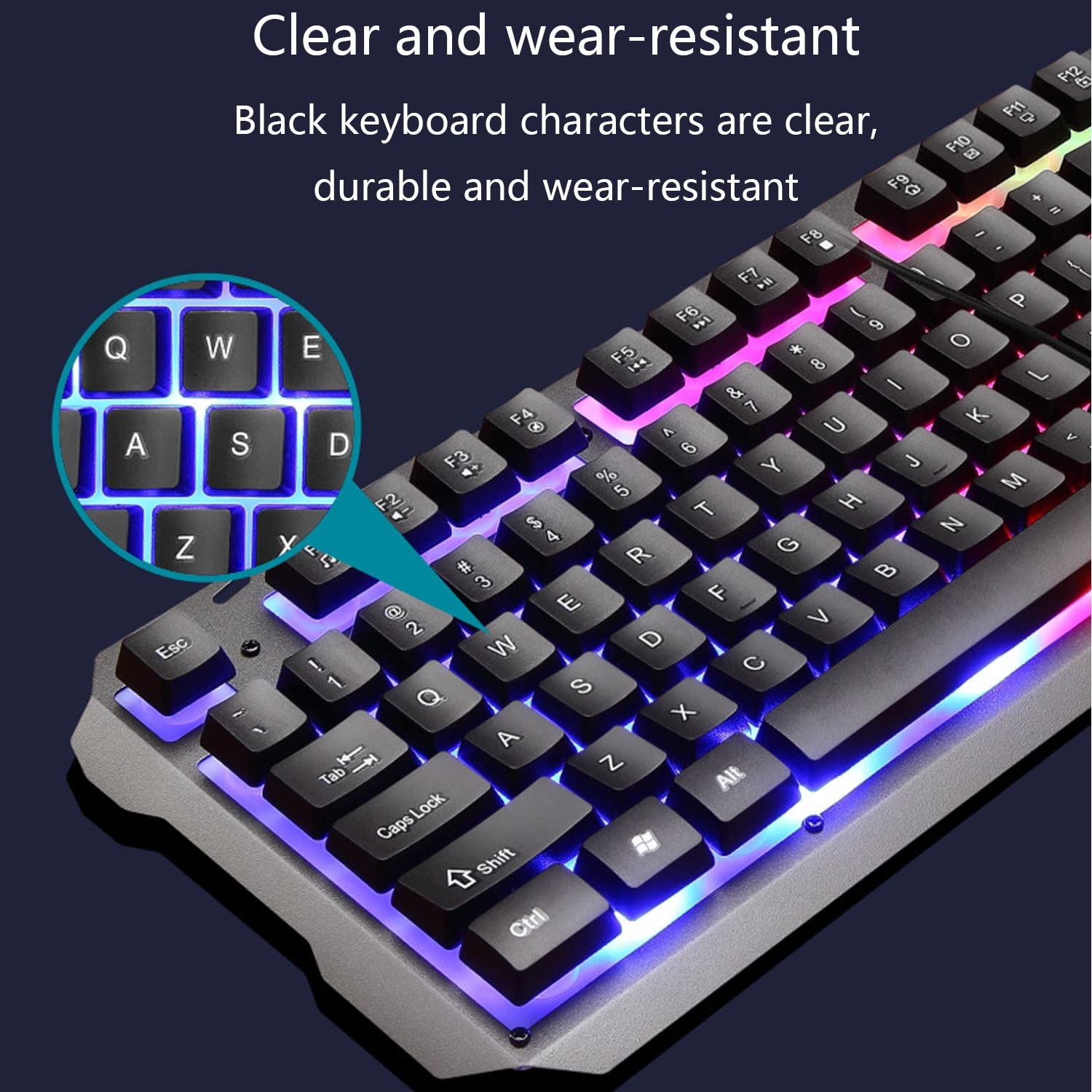 EXHNLE Light Up Keyboard and Mouse Combo, Full Size LED Rainbow Backlit Gaming Keyboard, USB Wired Backlit Keyboard, for Laptop PC Computer Game and Work