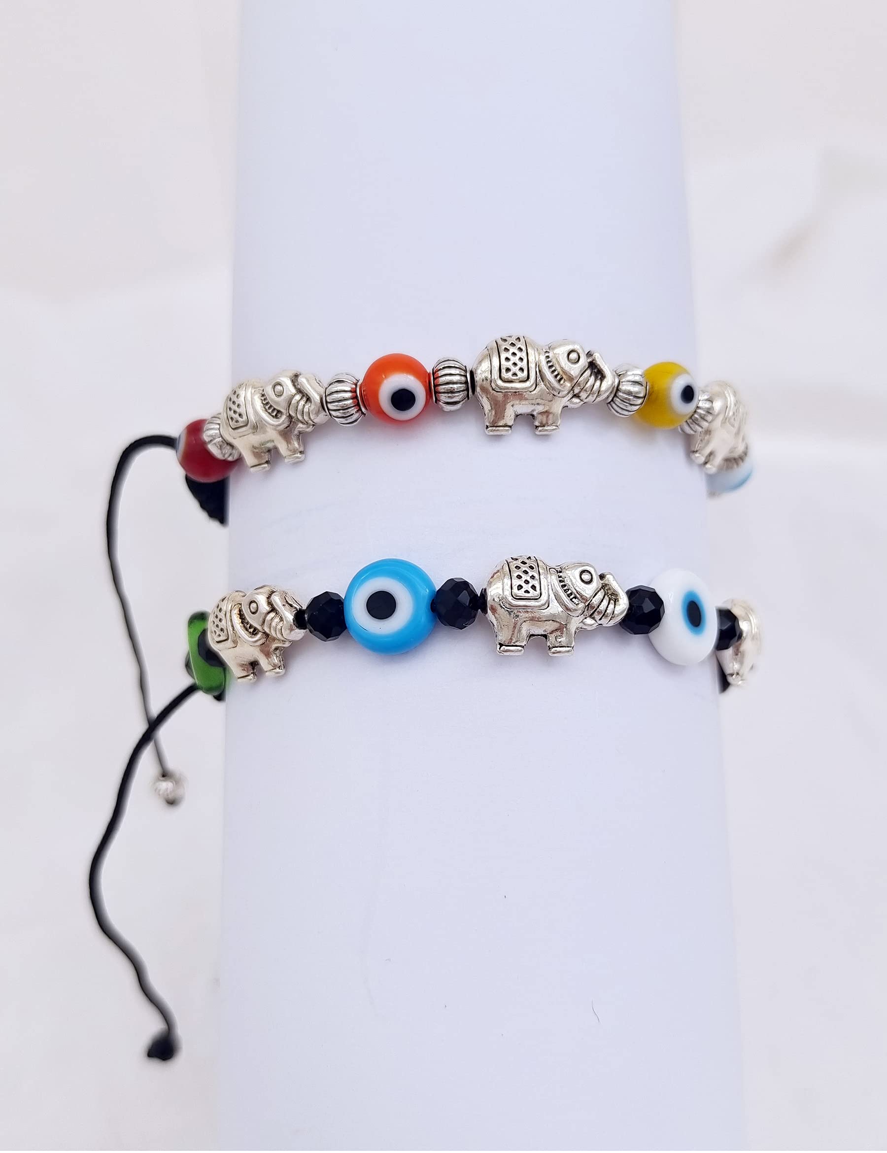 Elephant Bracelet For Women - Color Beaded Evil Eye Bracelet For Girl- Good Luck Adjustable String Beads Bracelet