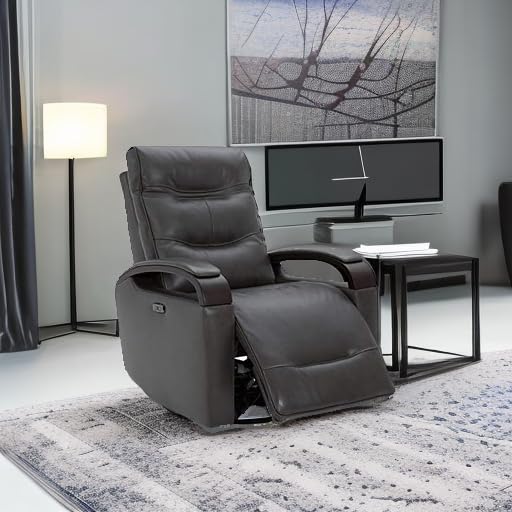 CHITA Genuine Leather Power Swivel Glider Rocker Recline,USB Charge Power Headrest Wooden Contrast Armrest Double Layer Backrest Recliner Chair Sofa for Living Room and Nursery(Grey)