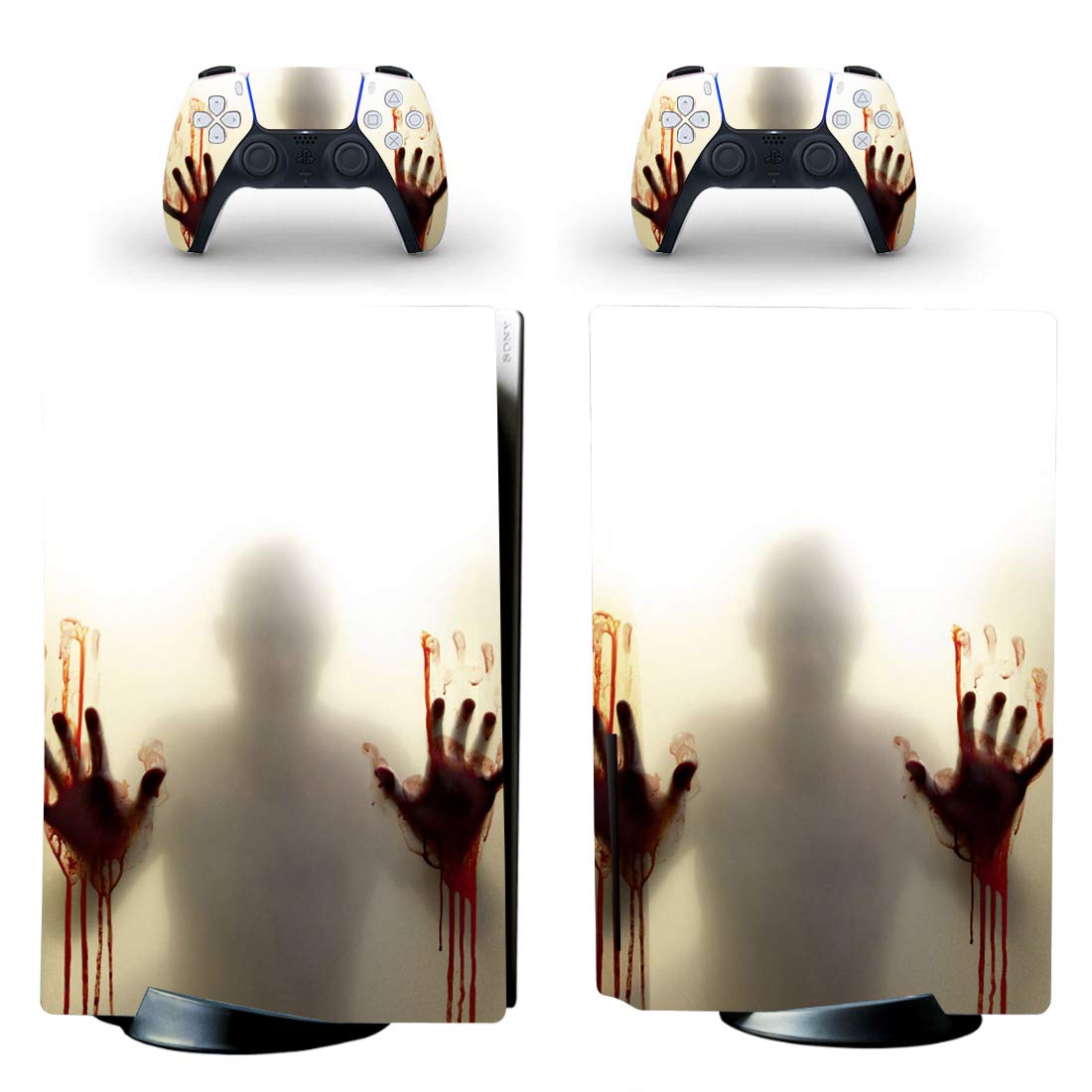 Decal Moments PS5 Standard Disc Console Controllers Full Body Vinyl Skin Sticker Decals for Playstation 5 Console and Controllers Horror Zombie