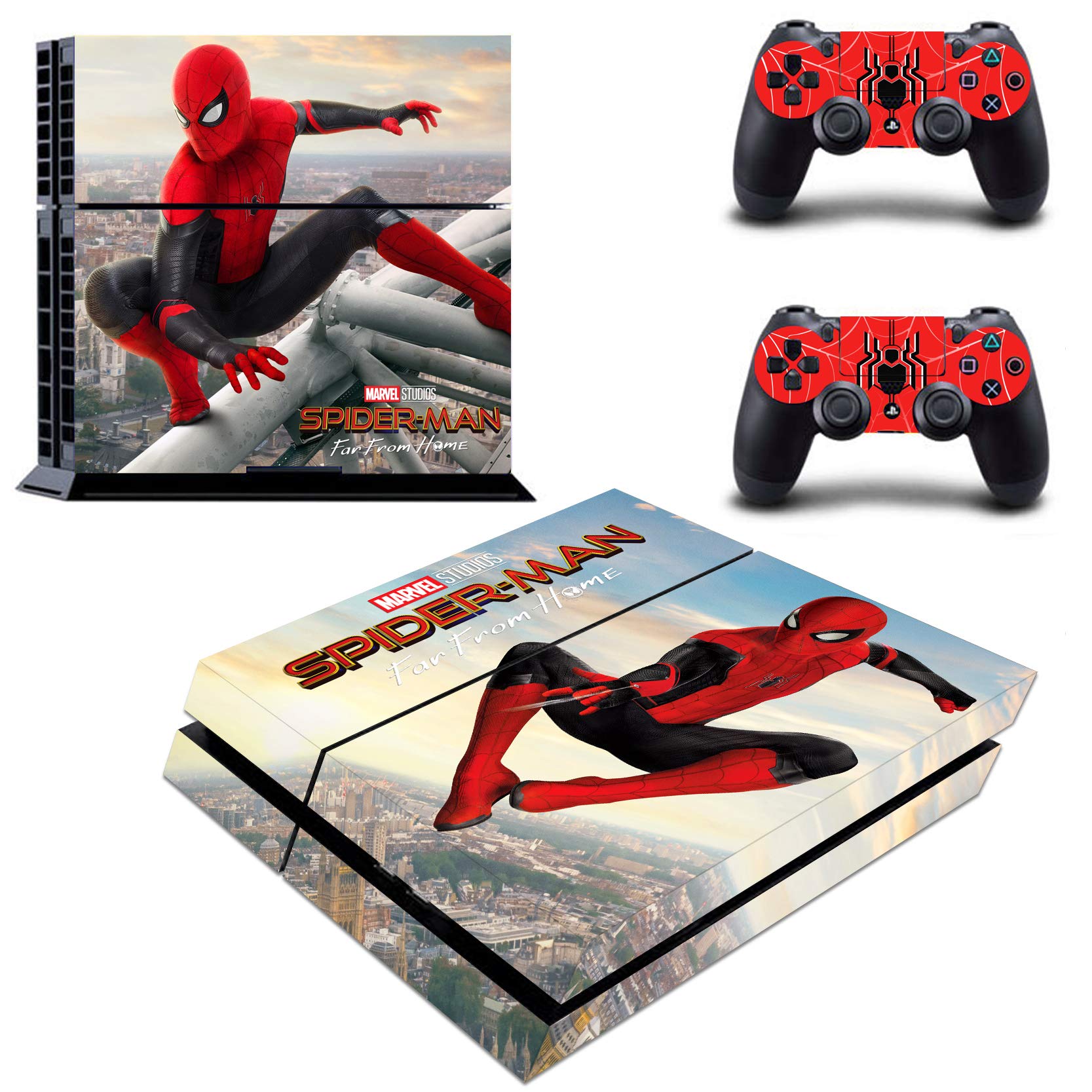Decal Moments Regular PS4 Console Set Vinyl Skin Decal Stickers Protective for PS4 Playstation 2 Controllers Spider