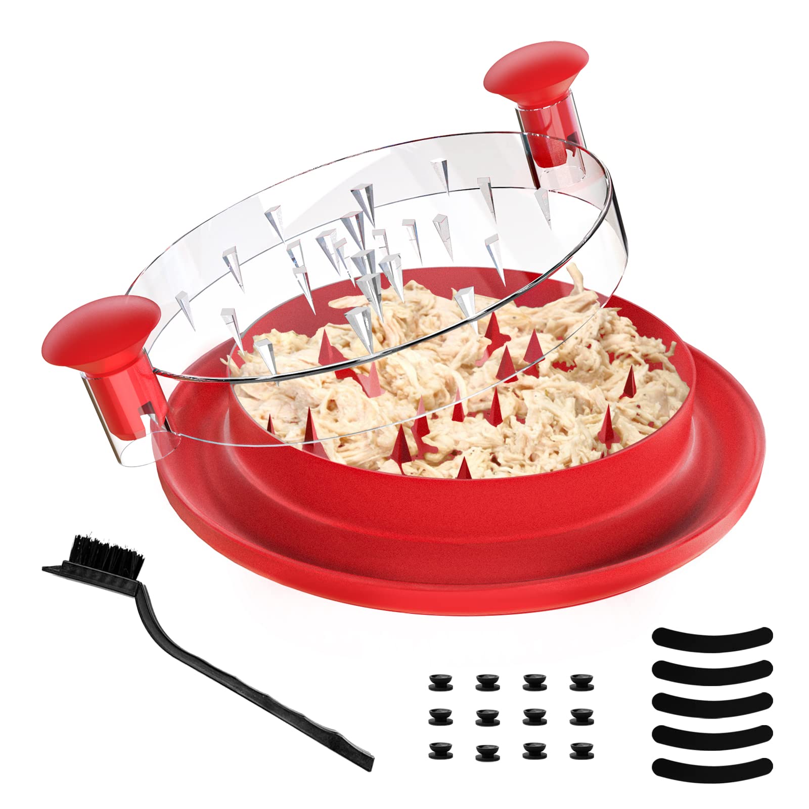 Chicken Shredder, 9.8" Visible Meat Shredder with Anti-slip Suction Cup and Brushes Heat Resistant Safe Chicken Shredder Tool Twist Chicken Shred Machine for Cooked Beef Chicken Vegetable Salad (Red)