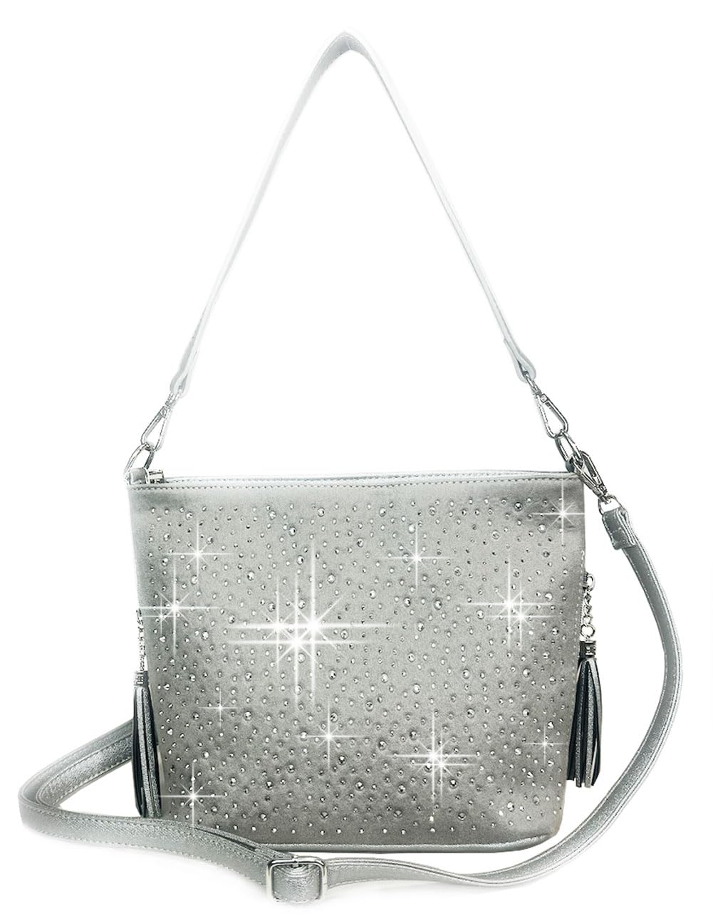Zzfab Star Sparkling Rhinestones Crossbody Bag Pewter