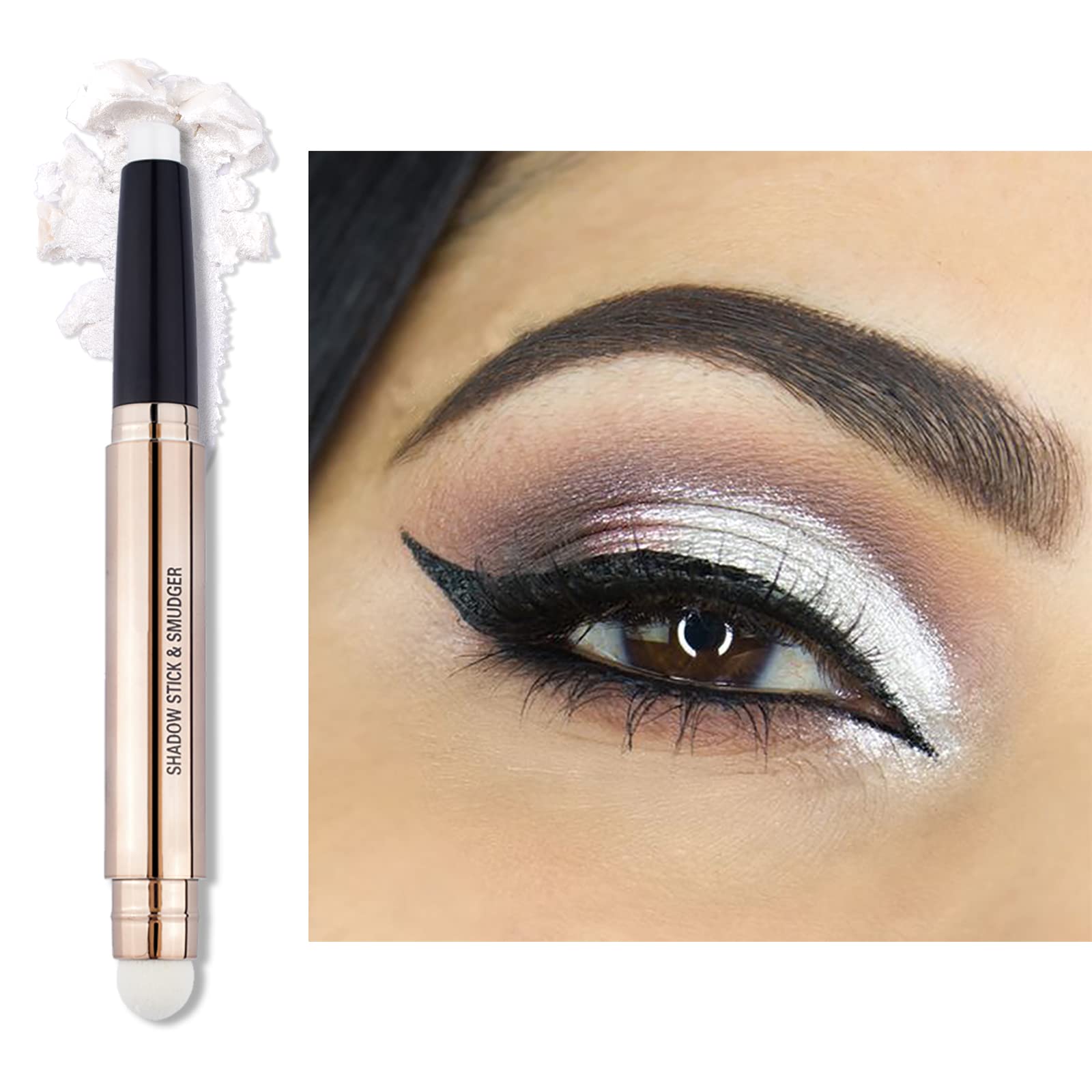 Erinde White Cream Eyeshadow Stick, Shimmer Metallic Eye Shadow Crayon Makeup Pen, Cream Eye Highlighter Brightener Stick, Waterproof, Long Lasting, Highly Pigmented, Save Time