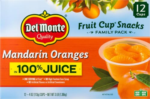 Del Monte Mandarin Orange in 100% Juice Snack Cups, 4-Ounce Cups (Pack of 12)