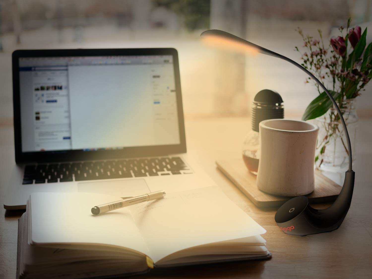 Desk Lamp, Blue Light Blocking, Amber Office Lamp by Hooga. Dimmable Reading Lamp, 3 Brightness Settings Reduces Eye Strain. 1600K Warm LEDs for Working at Night. Rechargeable 1000mAh Battery. Black