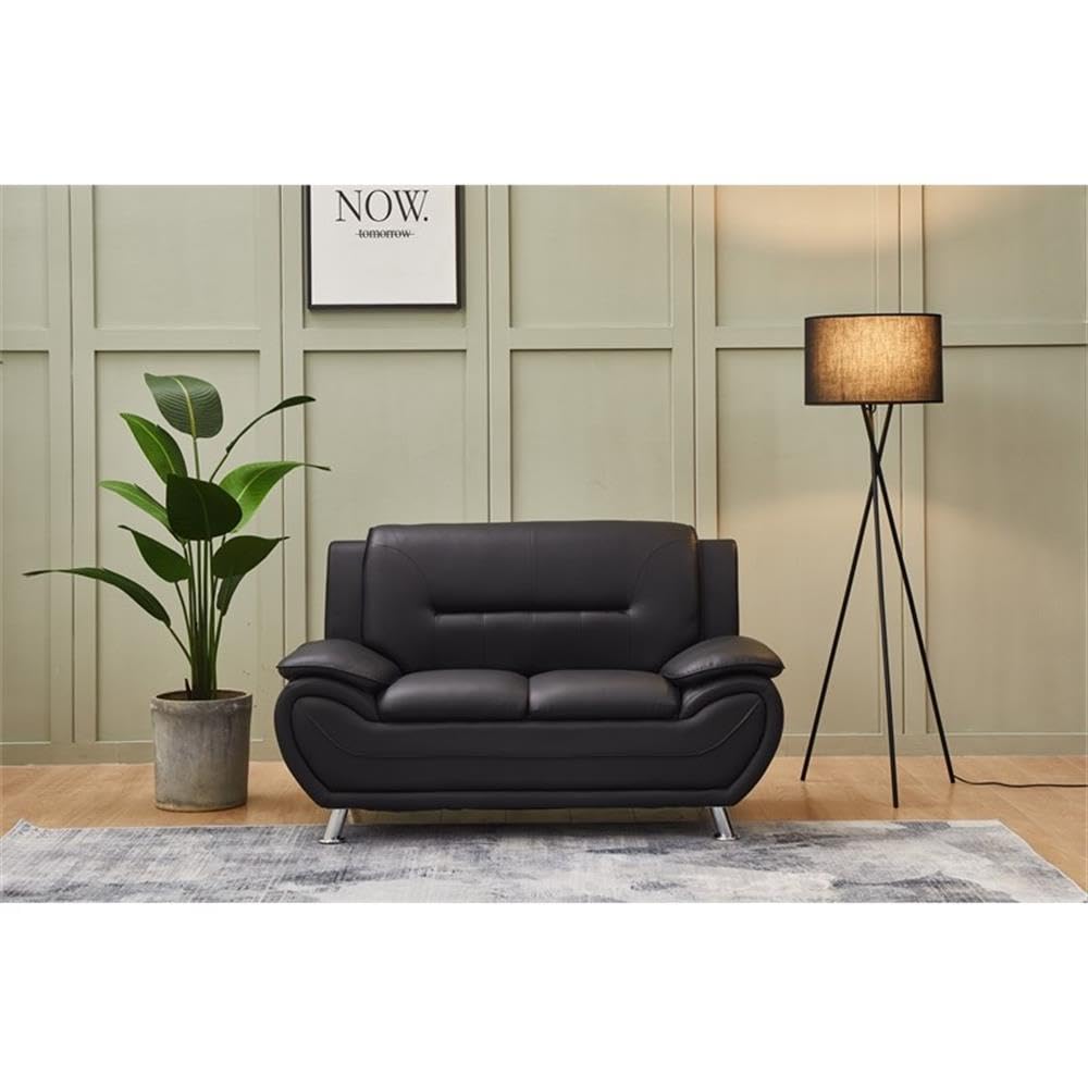 Kingway Furniture Zebra Faux Leather Loveseat with Pillow Armrests in Black