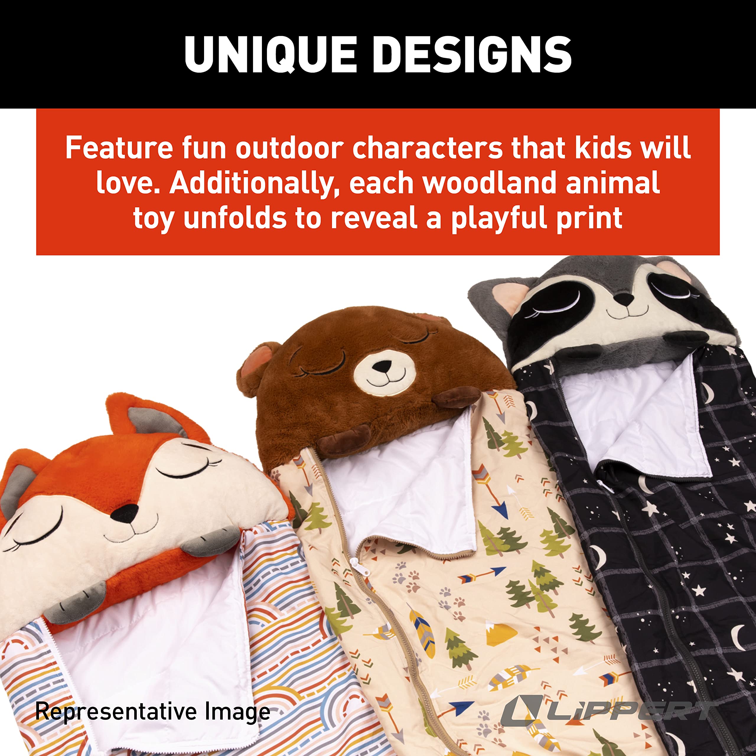Lippert Thomas Payne Three-in-One Children’s Raccoon Nap Sack for Camping and Sleepovers with Durable Material, Fold-Up Design, Machine Washable, Dryer Safe - 2022107841 Grey