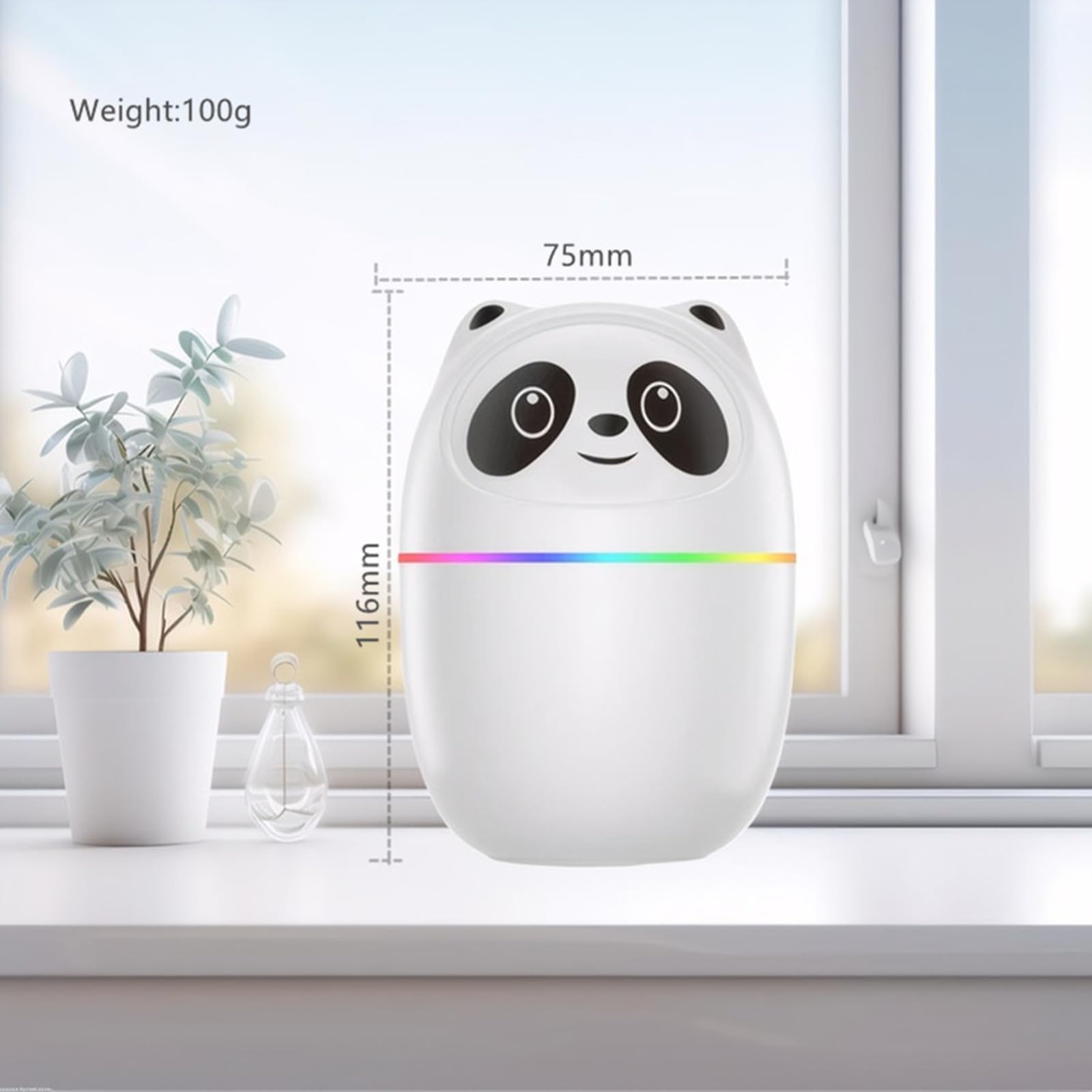 Noiseless Air Mini Humidifier, Personal Desk Humidifier Small 220ml, Cute Panda,7 Color Night Light, Auto Shut Off, Cool Mist, Easy Clean,for Plants Travel Office Bedroom Plants