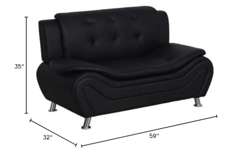 Kingway Furniture Puma Faux Leather Living Room Loveseat in Black