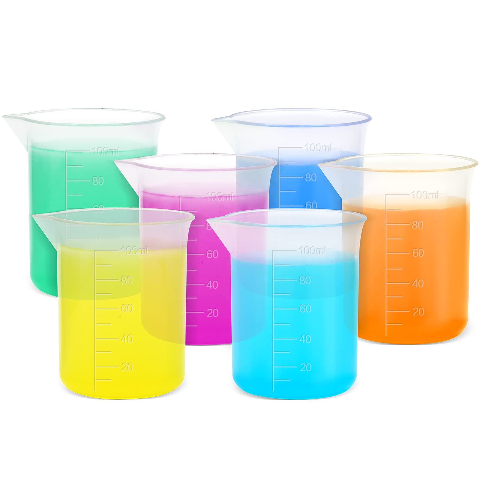 HHNIULI 6 Pack 100ml Plastic Beaker, Science Clear Measuring Cup ml Mixing Cup for Liquid