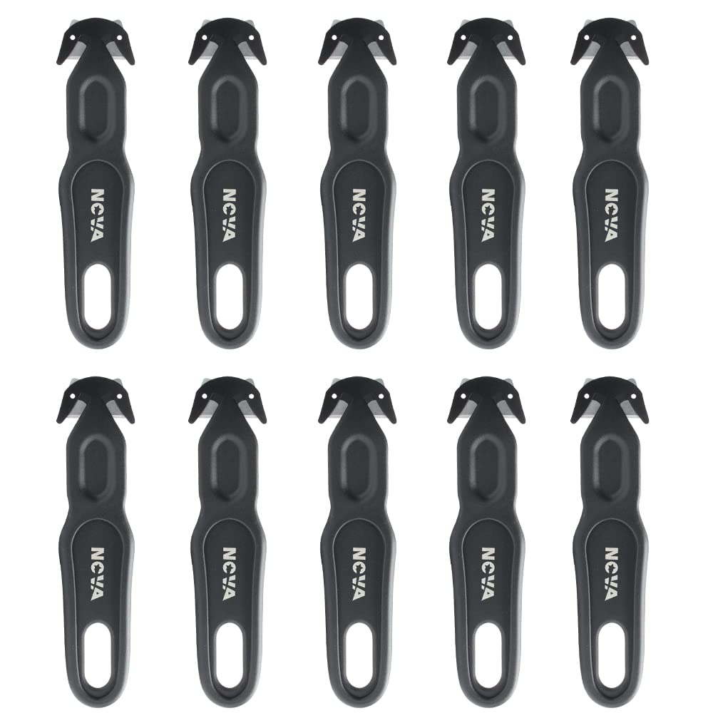 Nova Safety Cutter Tool, Safety Box Cutter Knife, Ergonomic Film Cutting Blade, Box, Strap, Carton, Package, Envelope and Letter Opener (10 Piece - Black)